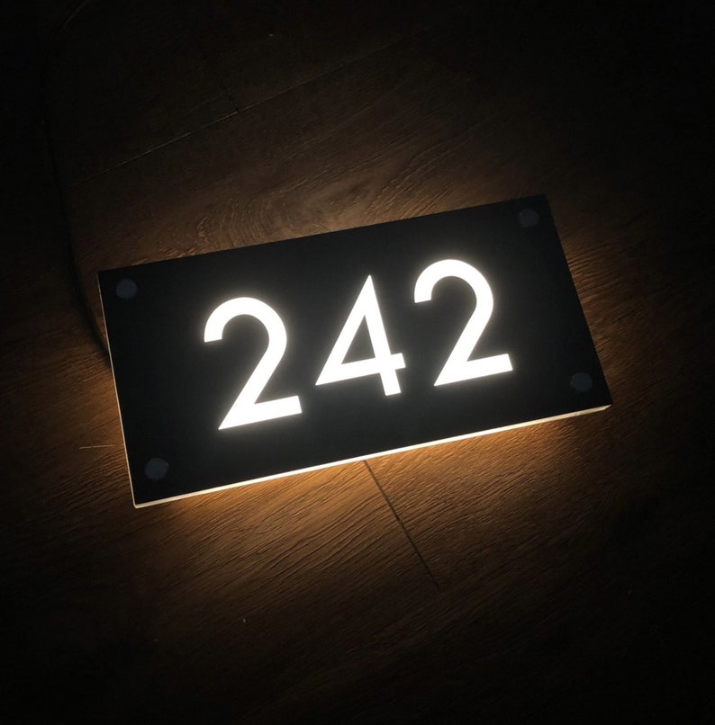 Custom Illuminated LED House Sign Modern , LED House Number, Vertical ...