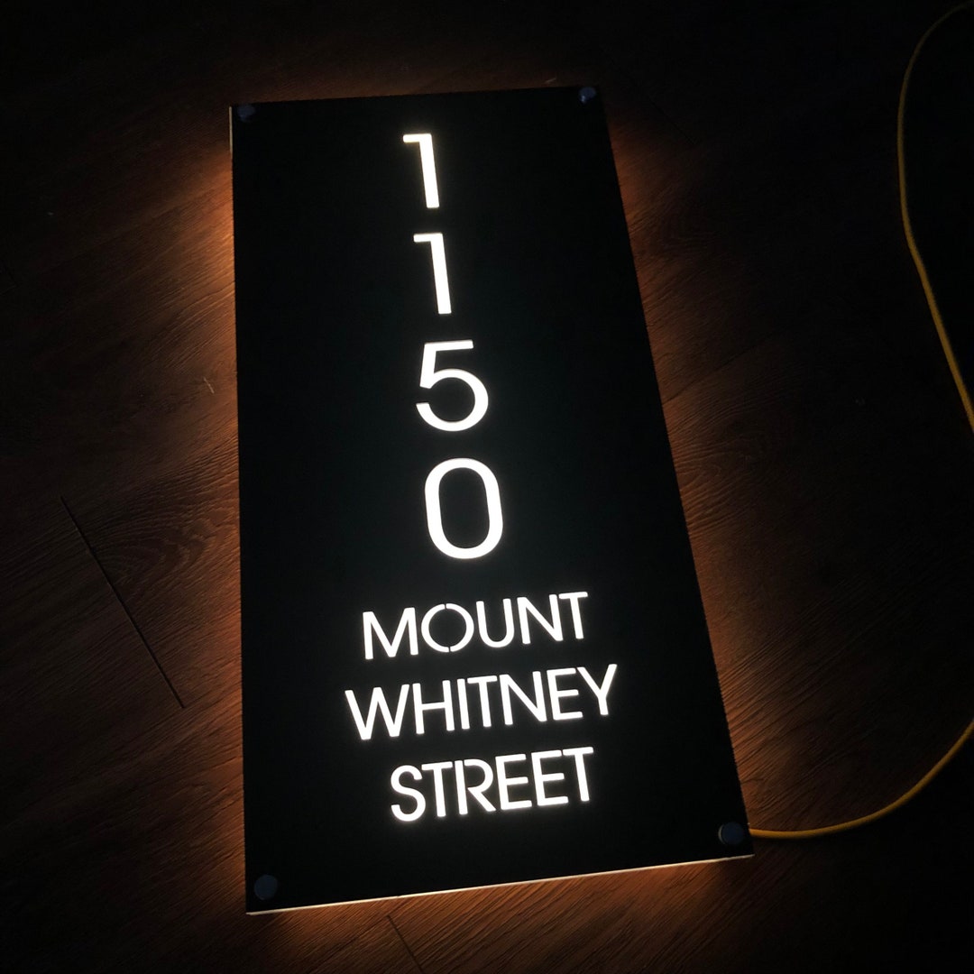 Custom Illuminated LED House Sign Modern , LED House Number, Vertical ...
