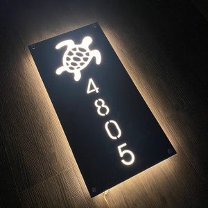 Custom Illuminated LED House Sign Modern , LED House Number, Vertical ...