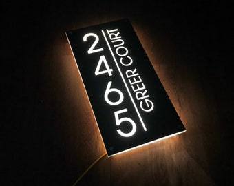 Custom Illuminated LED House Sign Modern , LED House Number, Vertical ...