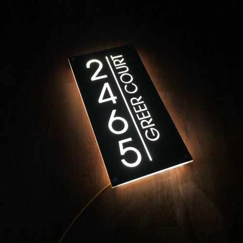 Illuminated House Sign Modern LED House Number Vertical - Etsy