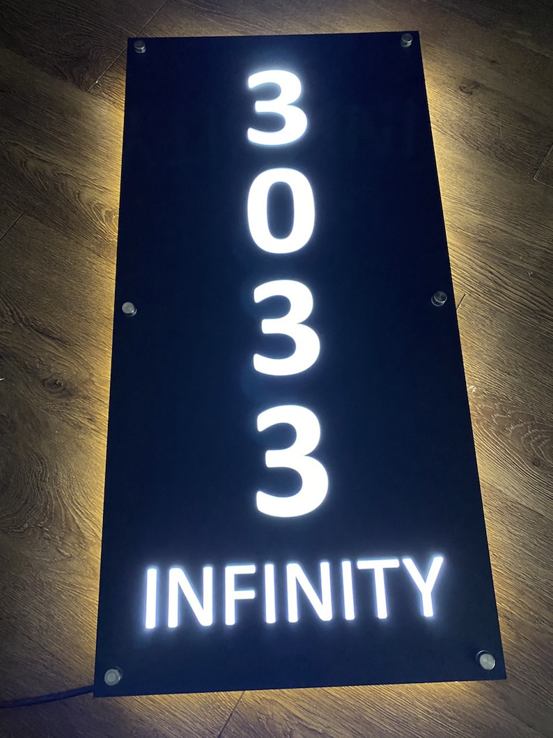 Custom Illuminated LED House Sign Modern , LED House Number, Vertical ...