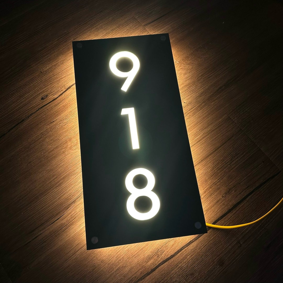 Custom Illuminated LED House Sign Modern , LED House Number, Vertical ...