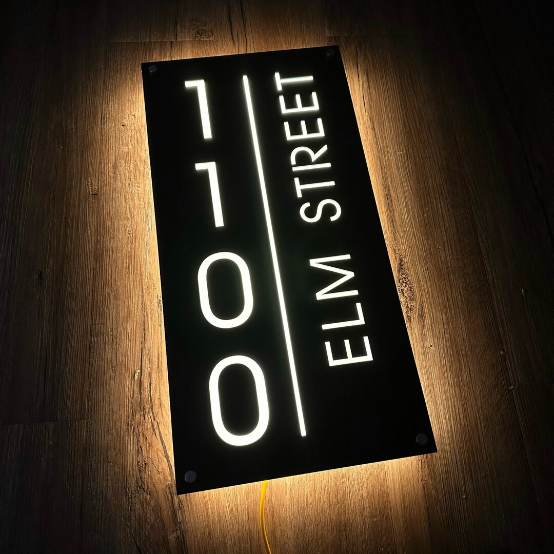 Custom Illuminated LED House Sign Modern , LED House Number, Vertical ...