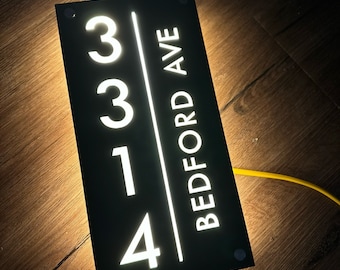 Custom Illuminated LED House Sign Modern , LED House Number, Vertical ...