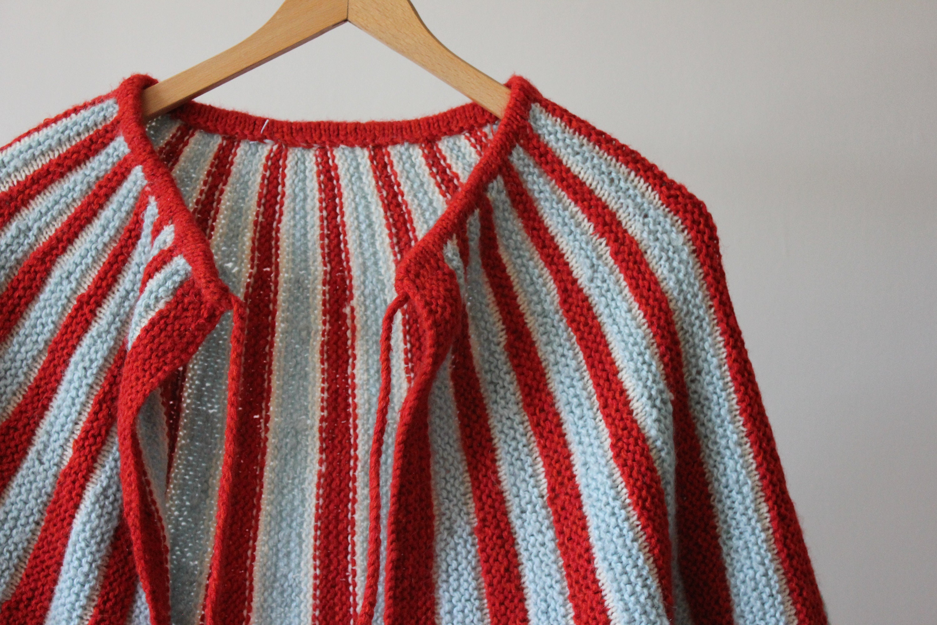 Vintage Handmade Red and Blue Funky Knit Shawl/cardigan - Etsy