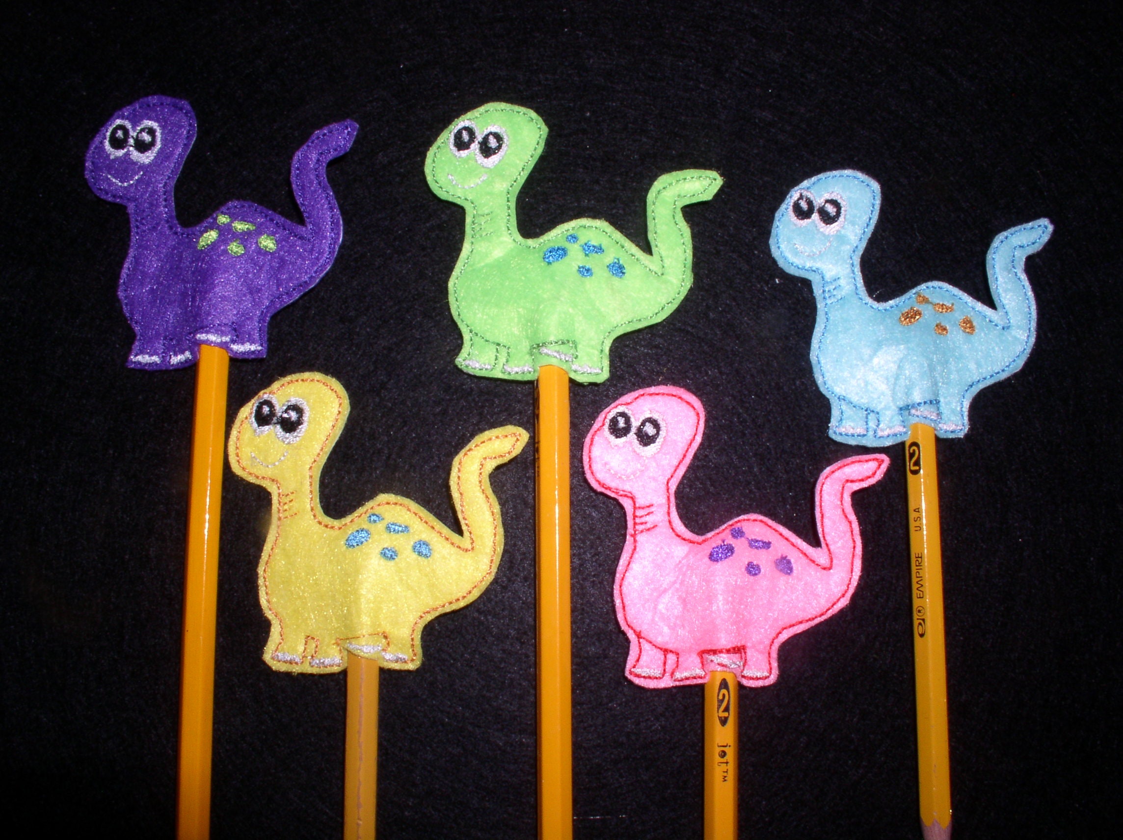 Felt dinosaur pencil toppers party favors. Embroidered. | Etsy