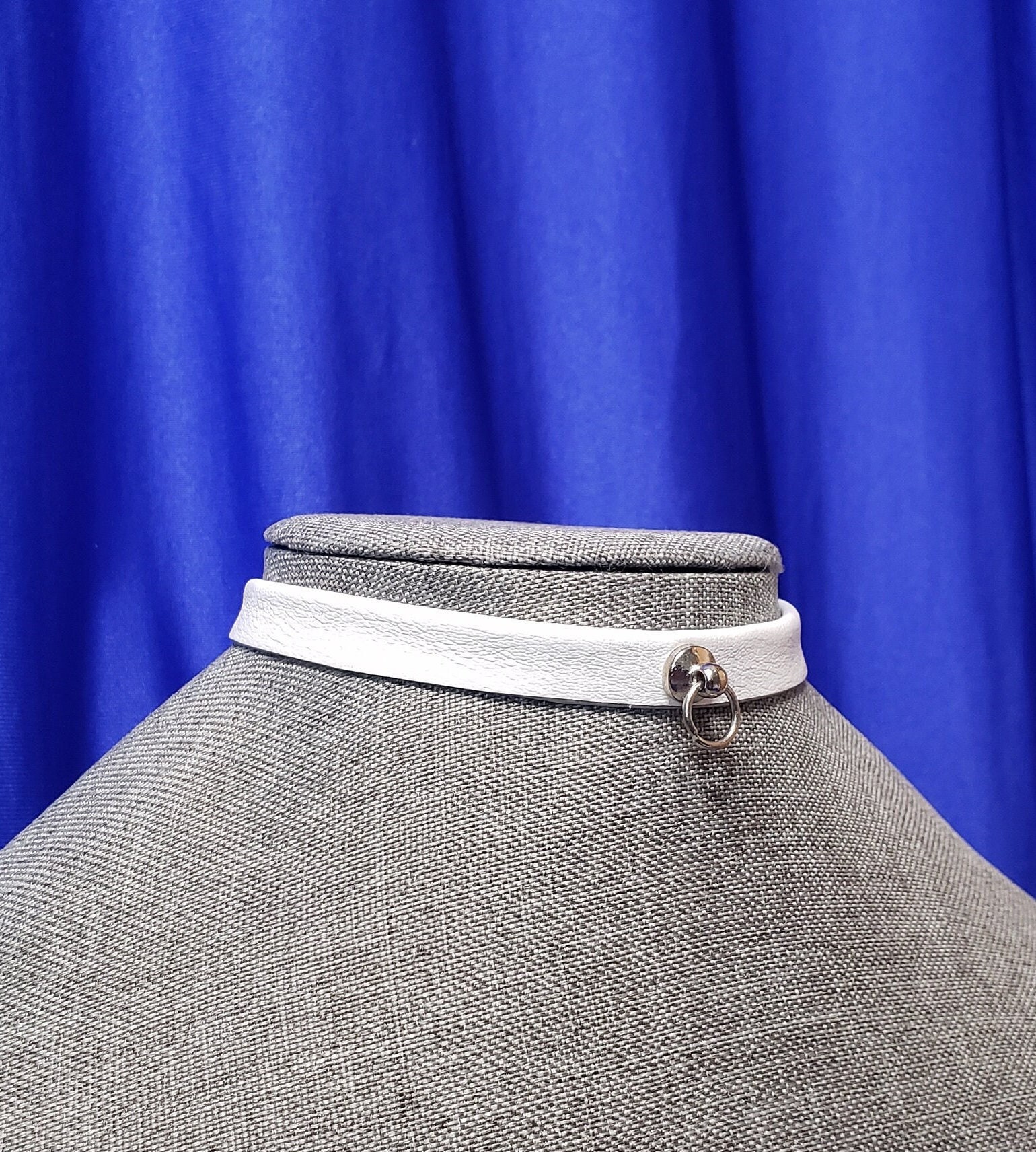 White Leather Choker Magnet Clasp Collar O Ring - Etsy