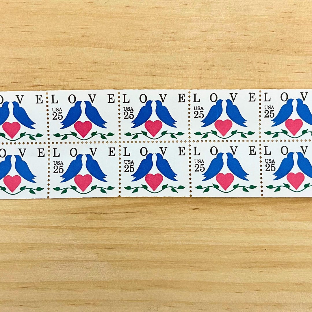 Blue Love Birds Postage Stamps Unused Vintage Postage for Mailing 25c ...