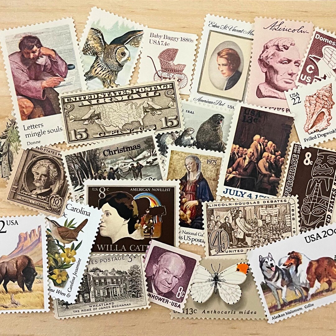 5 30 Vintage Curated US Postage Stamp Bundle in Neutral Shades of Brown ...