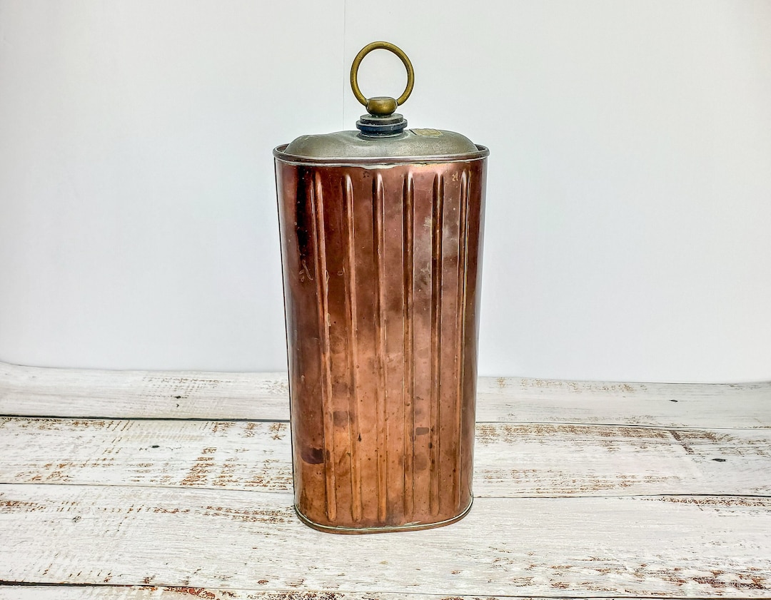 Antique Ribbed Copper Hot Water Bottle | Rustic Copper Flask | Vintage ...