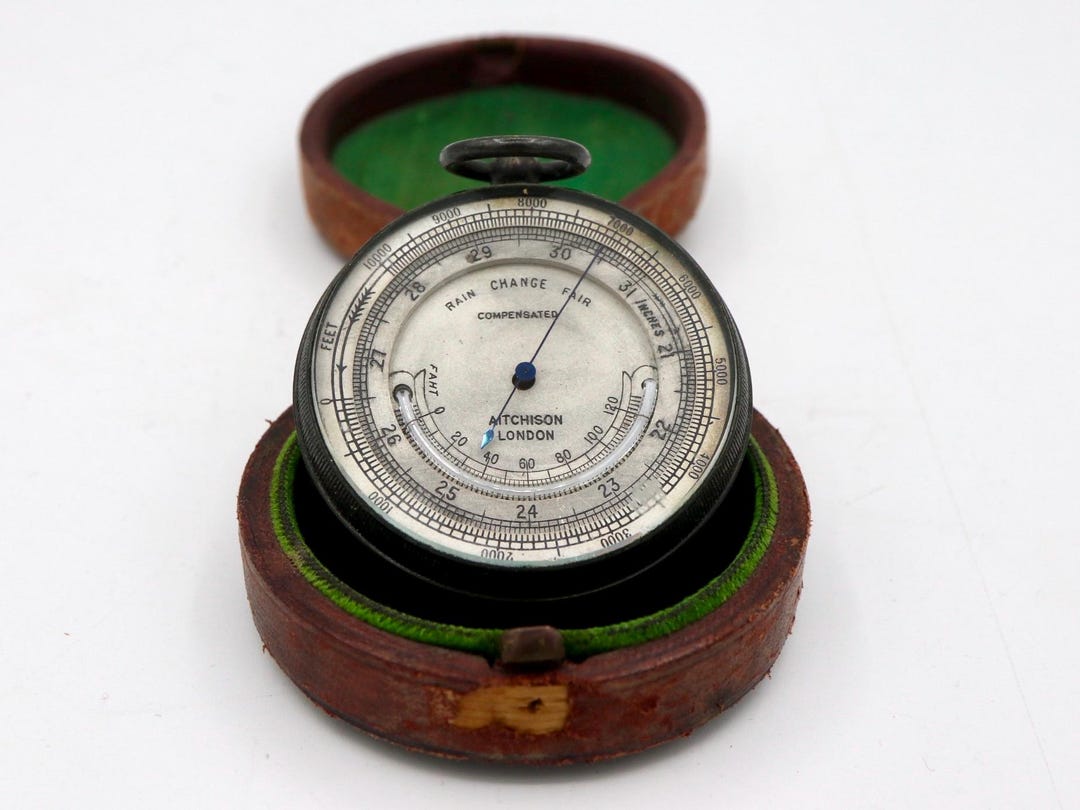 Antique Victorian Aneroid Pocket Barometer Altimeter Thermometer With ...