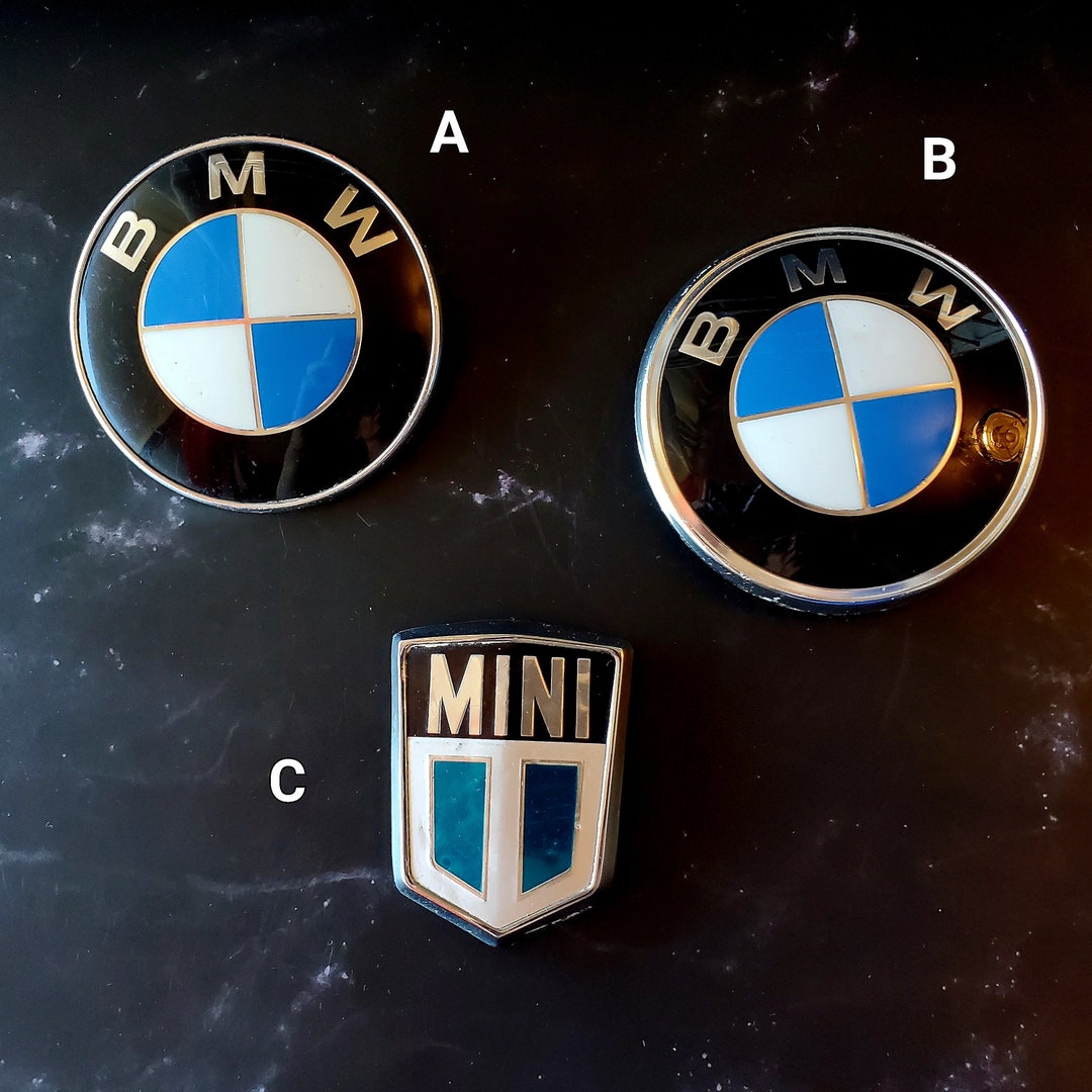 Original Vintage BMW and Austin Mini Cooper Emblems Metal and Enamel ...
