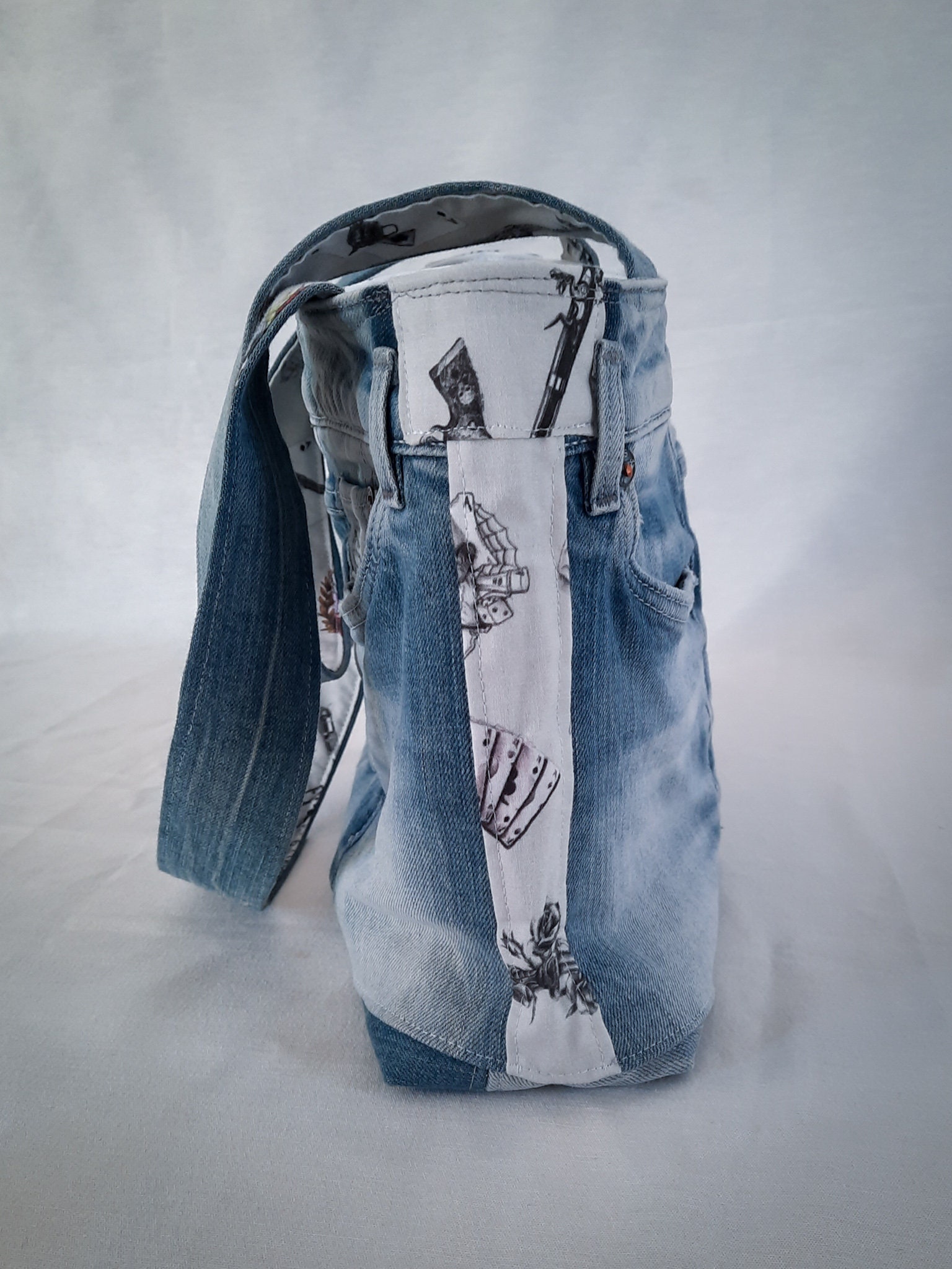 Boho Rock Handbag Blue Recycled Denim Shoulder Bag Zip - Etsy