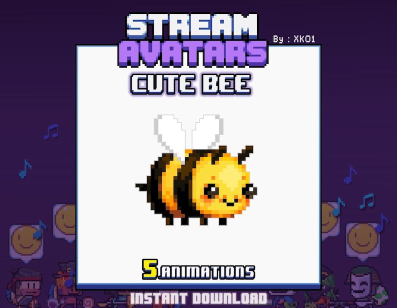 Cute Bee Stream Avatar, Chibi Cute Pixel Art Bee for Twitch, Kick and ...