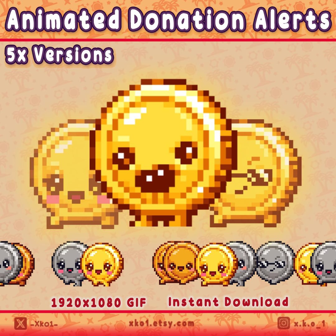 Cute Pixel Art Coins Donation Alerts, Tip Money Animated Overlay Assets ...