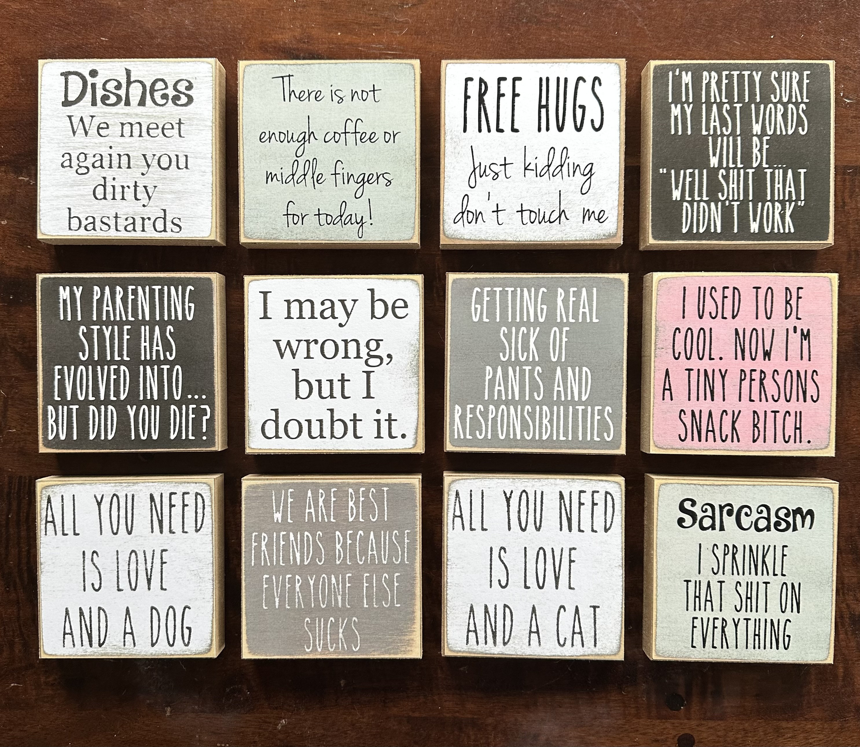 Small Wood Signs Word Blocks Funny Sayings Etsy