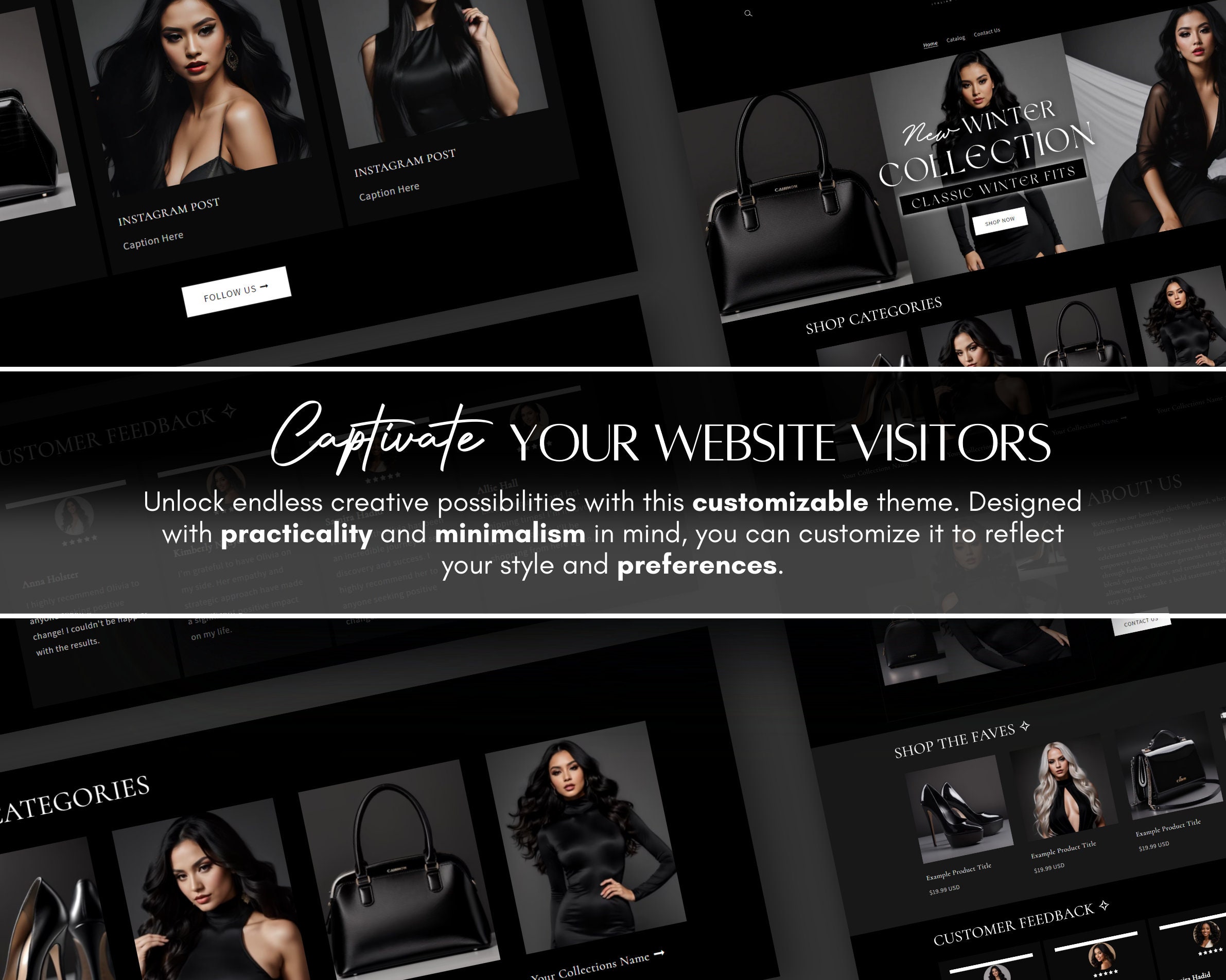 Shopify Theme | Black & White Shopify Website Template | Dark Luxury - Etsy