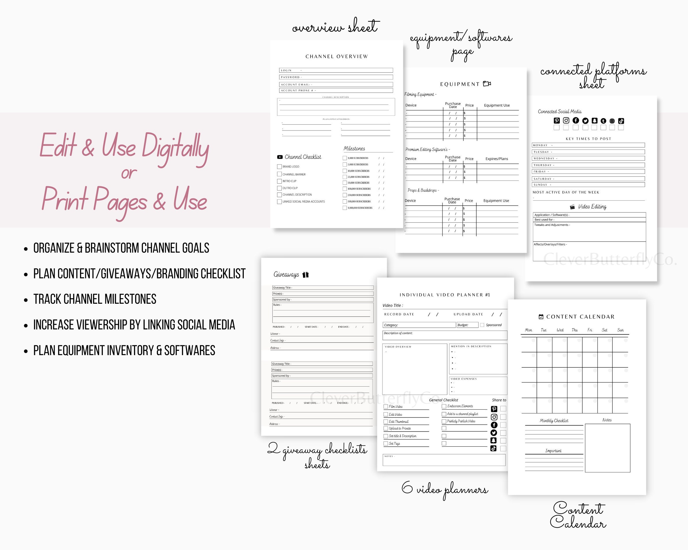 Youtube Planner L Content & Video Planner EDITABLE BUNDLE - Etsy