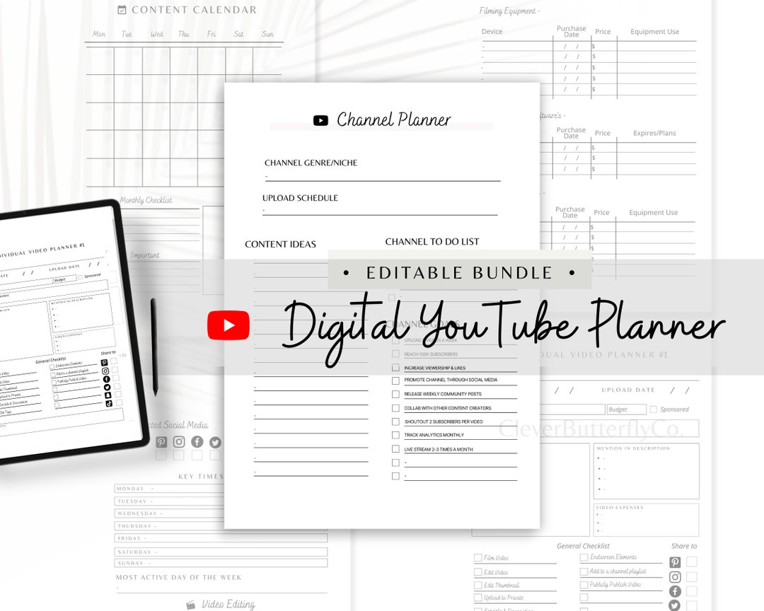 Youtube Planner L Content & Video Planner - EDITABLE BUNDLE - Printable ...