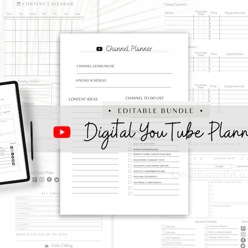 Youtube Planner L Content & Video Planner EDITABLE BUNDLE - Etsy