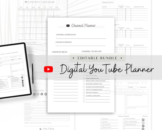 Youtube Planner L Content & Video Planner EDITABLE BUNDLE - Etsy