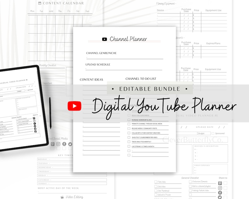 Youtube Planner L Content & Video Planner EDITABLE BUNDLE - Etsy