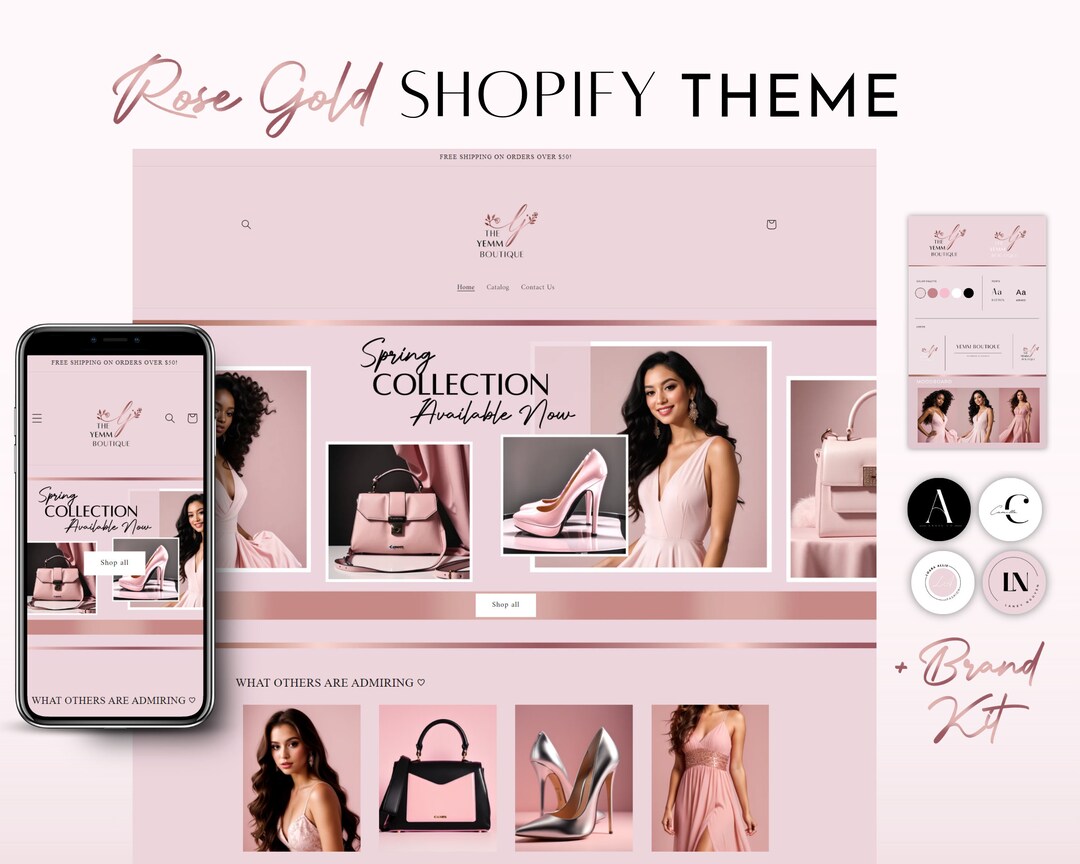Shopify Theme | Rose Gold Shopify Website Template 2.0 | Pink & Rose ...