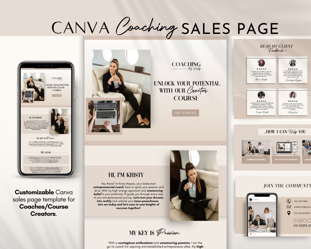 Canva Sales Page Template | Coaching Sales Page | Course Landing Page | Coaching Canva Website ...