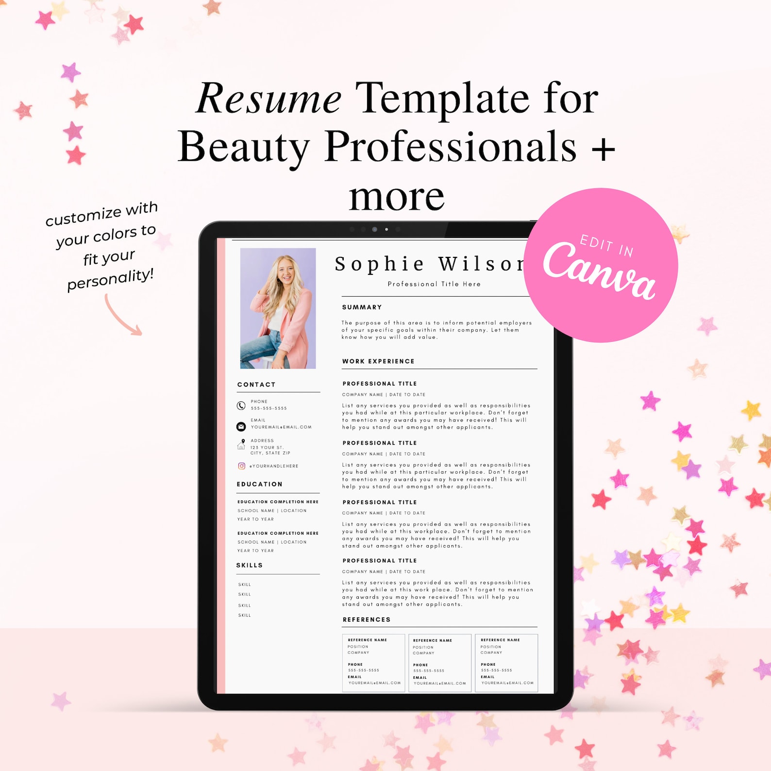 Resume Template Canva | Esthetician Hair Stylist Resume | Professional ...