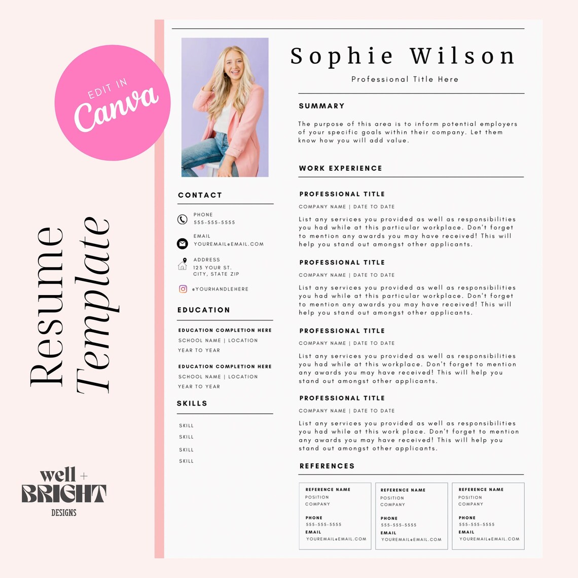 Resume Template Canva | Esthetician Hair Stylist Resume | Professional ...
