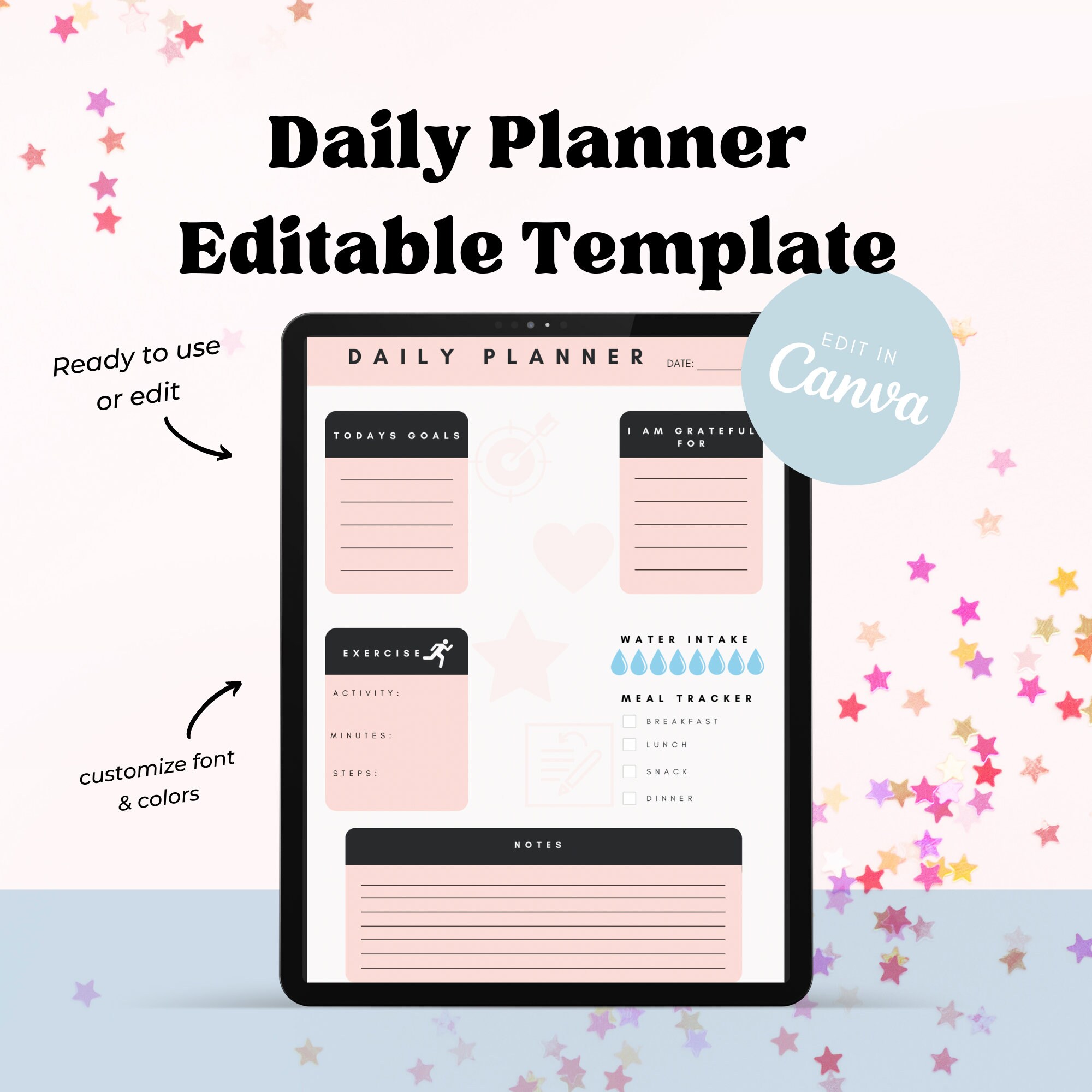 Daily Planner Template, Editable Daily Schedule, Planner Template ...
