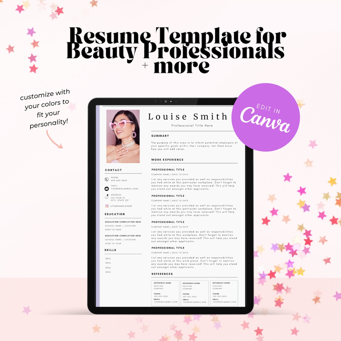 Resume Template Canva | Esthetician Hair Stylist Resume | Professional ...