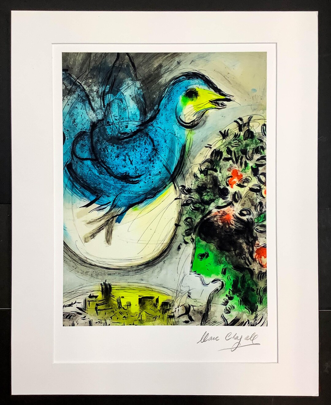 Marc Chagall - the Blue Bird - Hand Signed Signature - Matted, FRAME ...