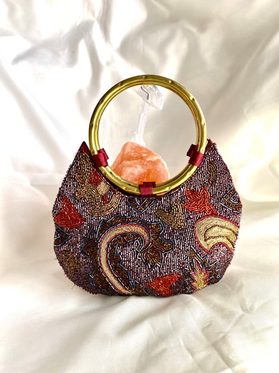 Red Beaded Clutch, Wedding Purse, Party Bag, Boho Pur… - Gem