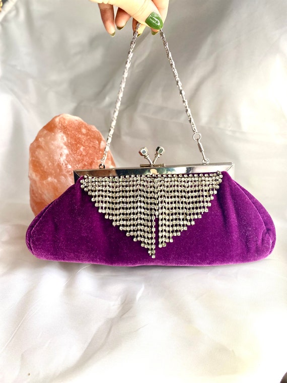 Vintage Evenin Bag, Purple Handbag, Beaded Purse, Emb… - Gem