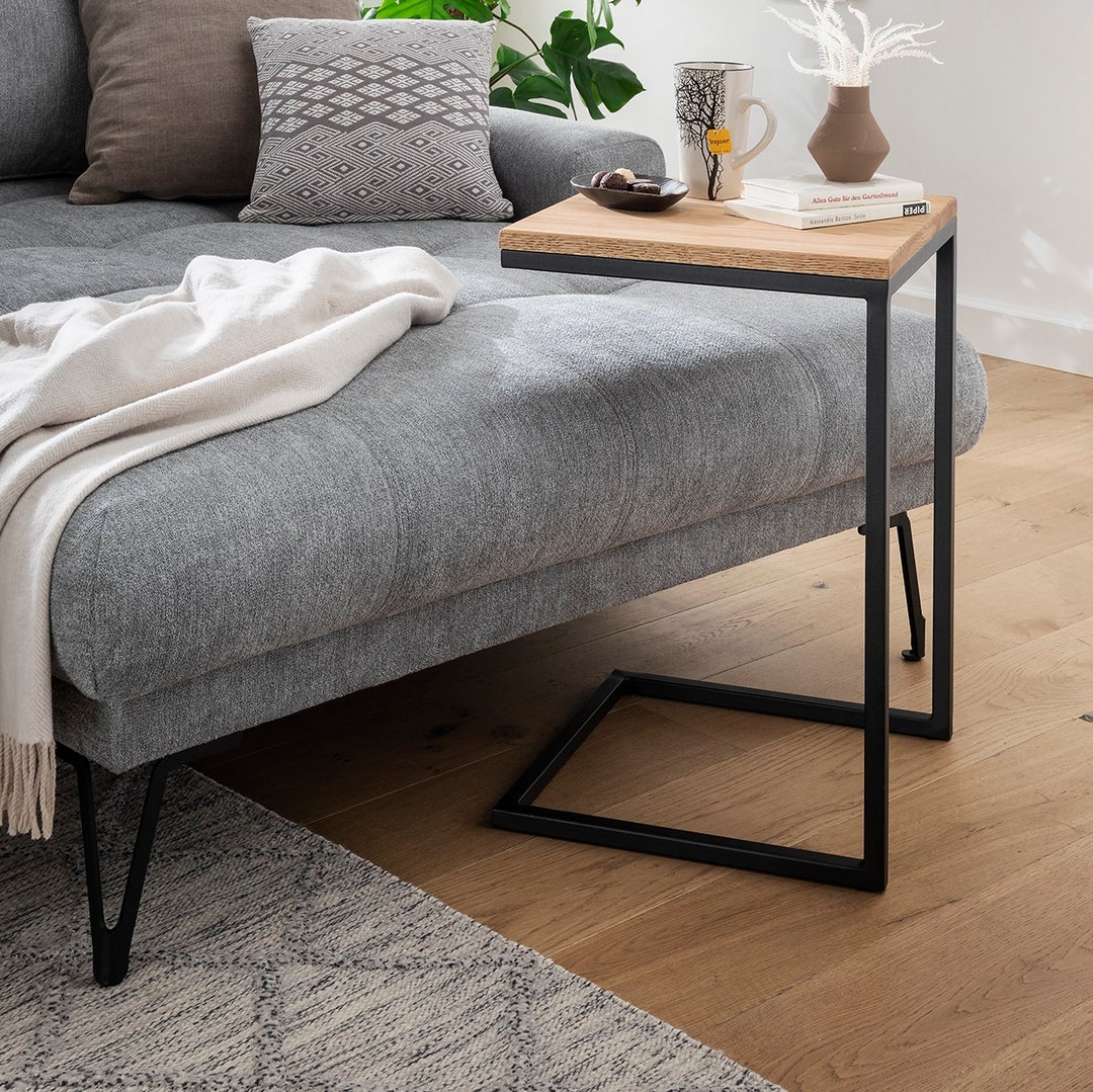 Sev Side Table in Solid Oak Wood With Black Frame, Coffee Table ...