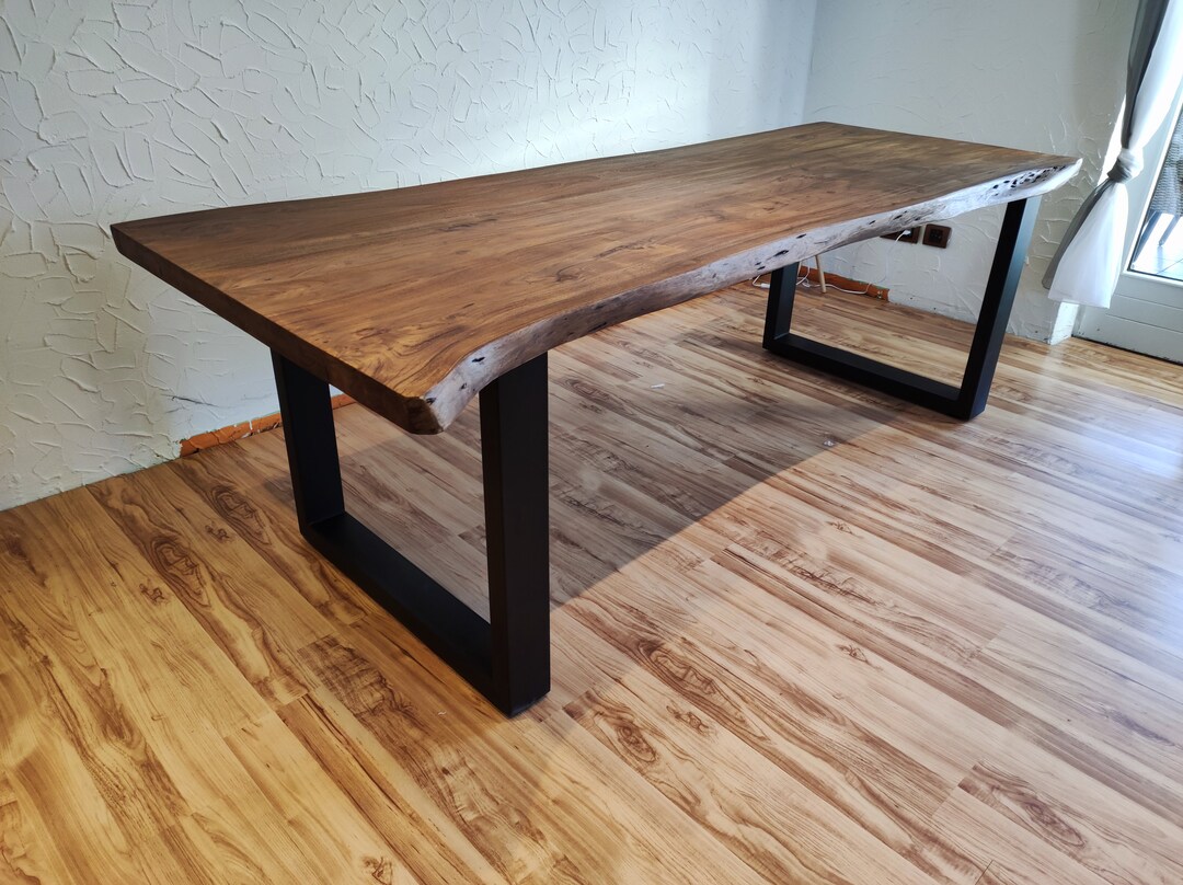 Dining Table Udo 140-260cm With Tree Edge Solid Wood Acacia X-frame ...