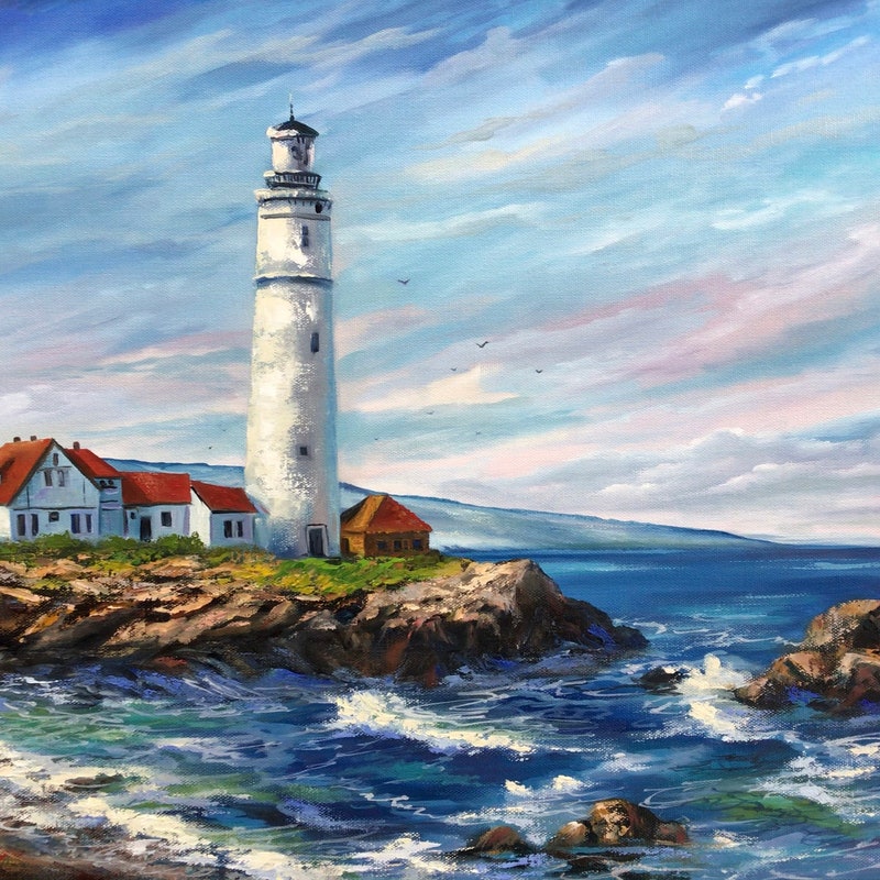 Lighthouse Painting - Etsy