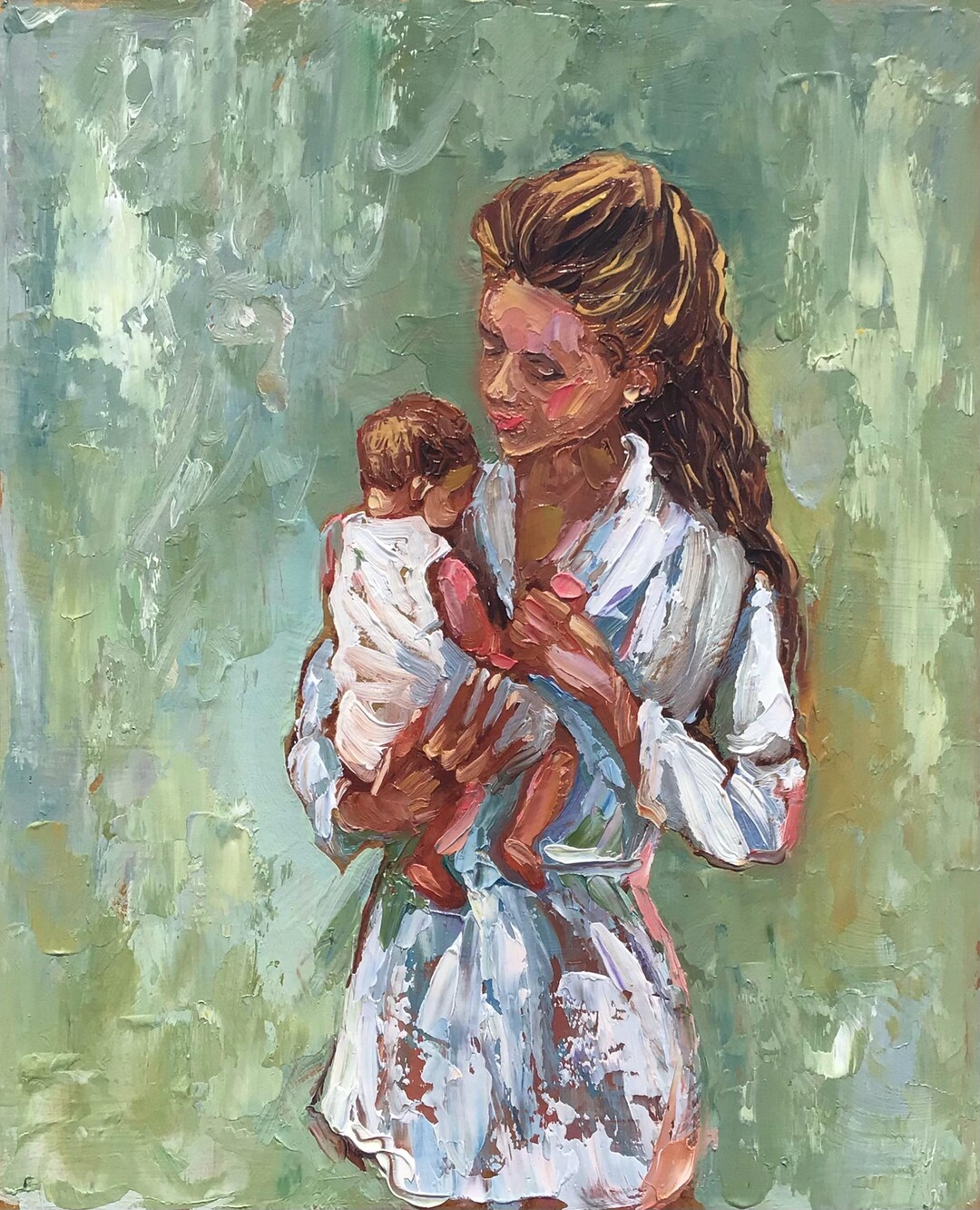 Baby Painting Mother Original Art Impasto Oil Painting Impressionist ...