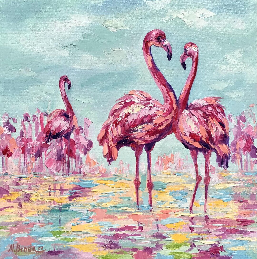 Pink Flamingo Painting Beach Original Art Chunky Wall Art Tropical Bird ...