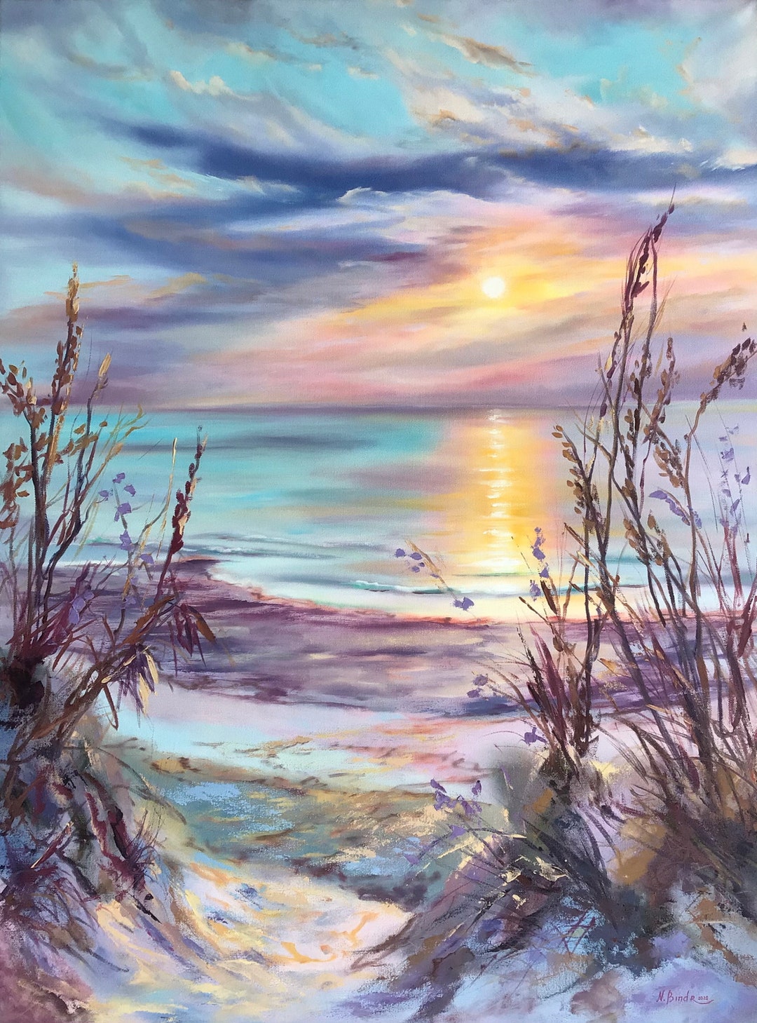 Florida Painting Beach Original Art Sunset and Seagrass Painting ...