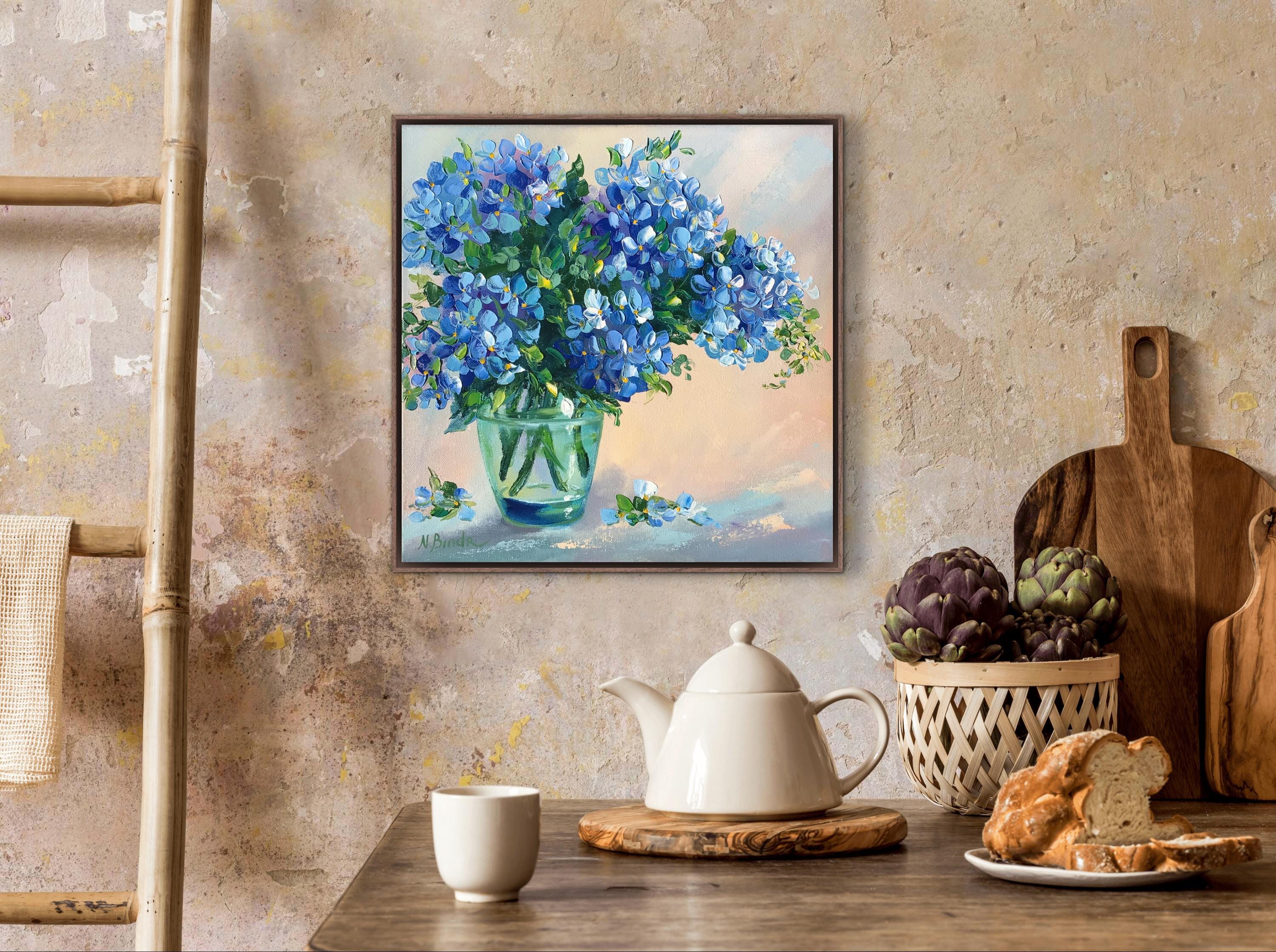 Blue Hydrangeas Oil Painting: Original Floral Impasto Art, 12x12 on ...
