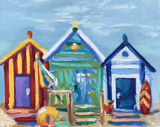 Florida Cabanas Painting Beach Original Art Ocean Vacation Art Nautical ...