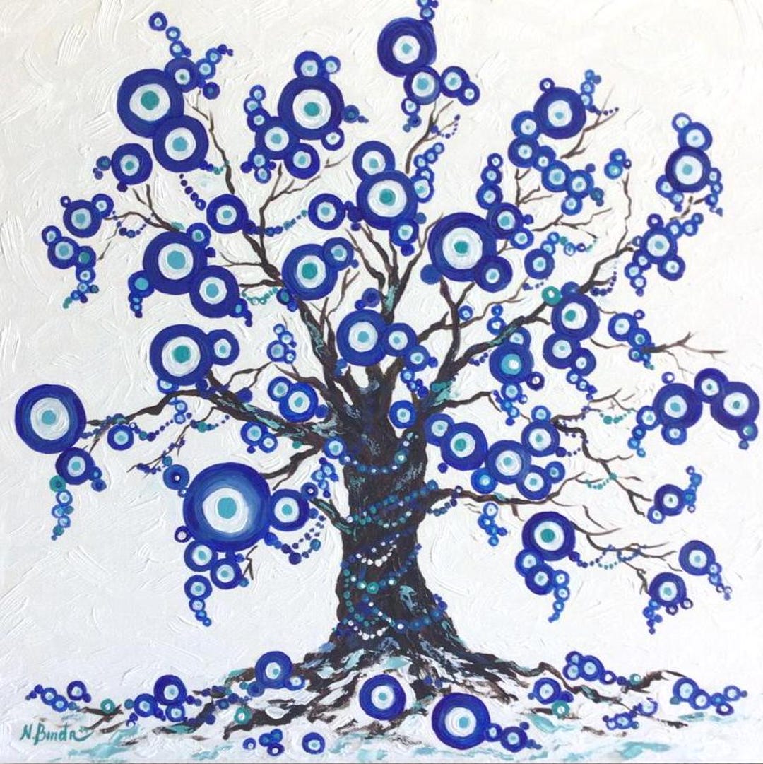 Blue Eye Painting Christmas Original Art Greek Good Luck Charm Artwork ...