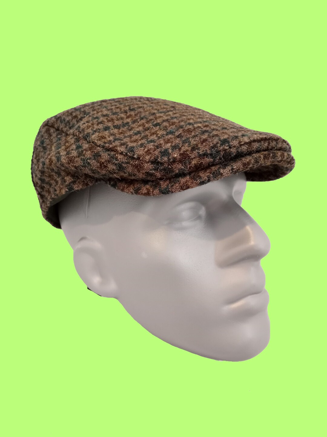 Genuine Scottish Highland Harris Tweed® Cap ZH014 GREEN HOUNDSTOOTH ...