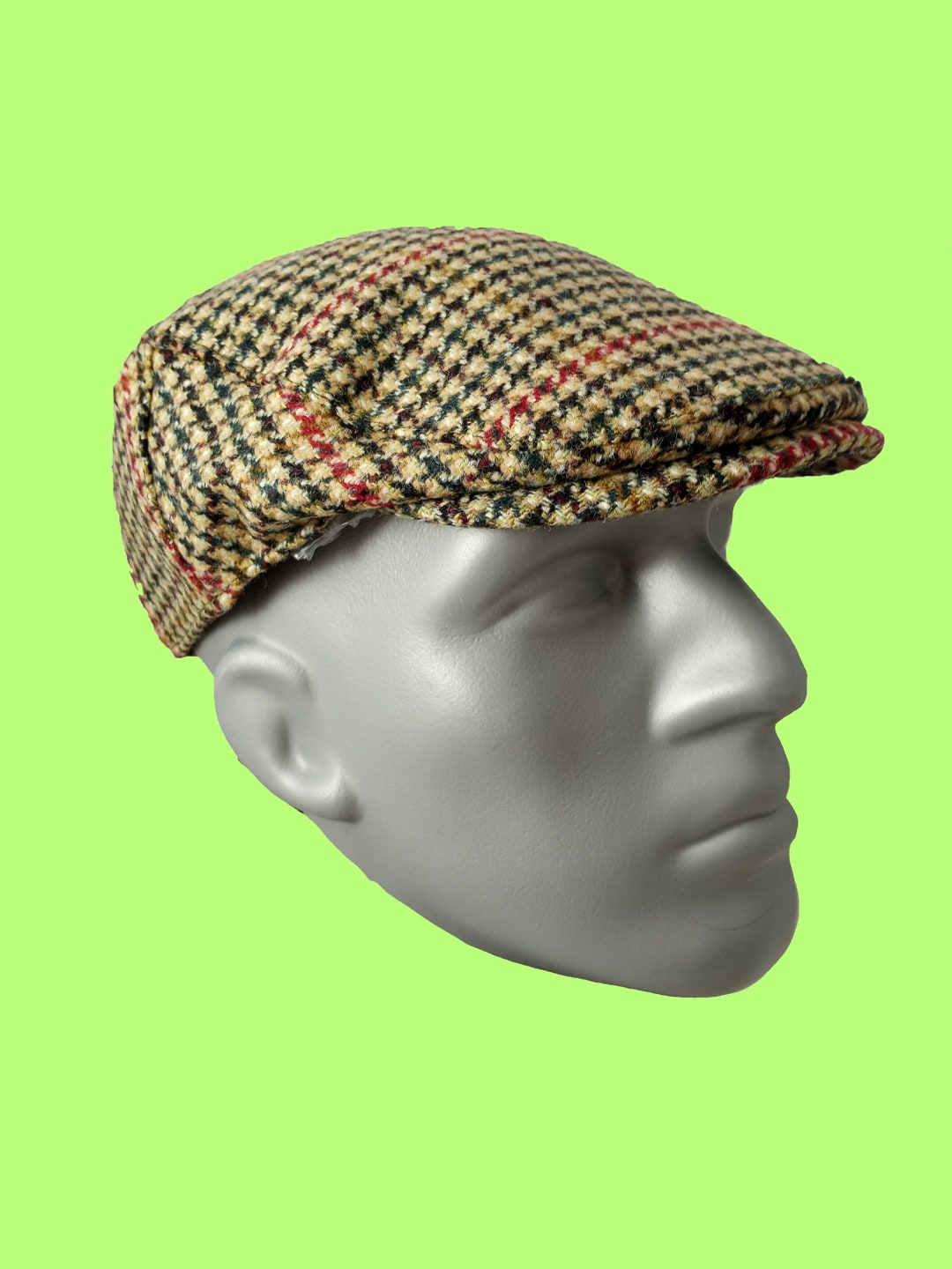 Men's Kirby Genuine British Wool Tweed Cap ZH043-2A RED/BLACK/GREEN ...