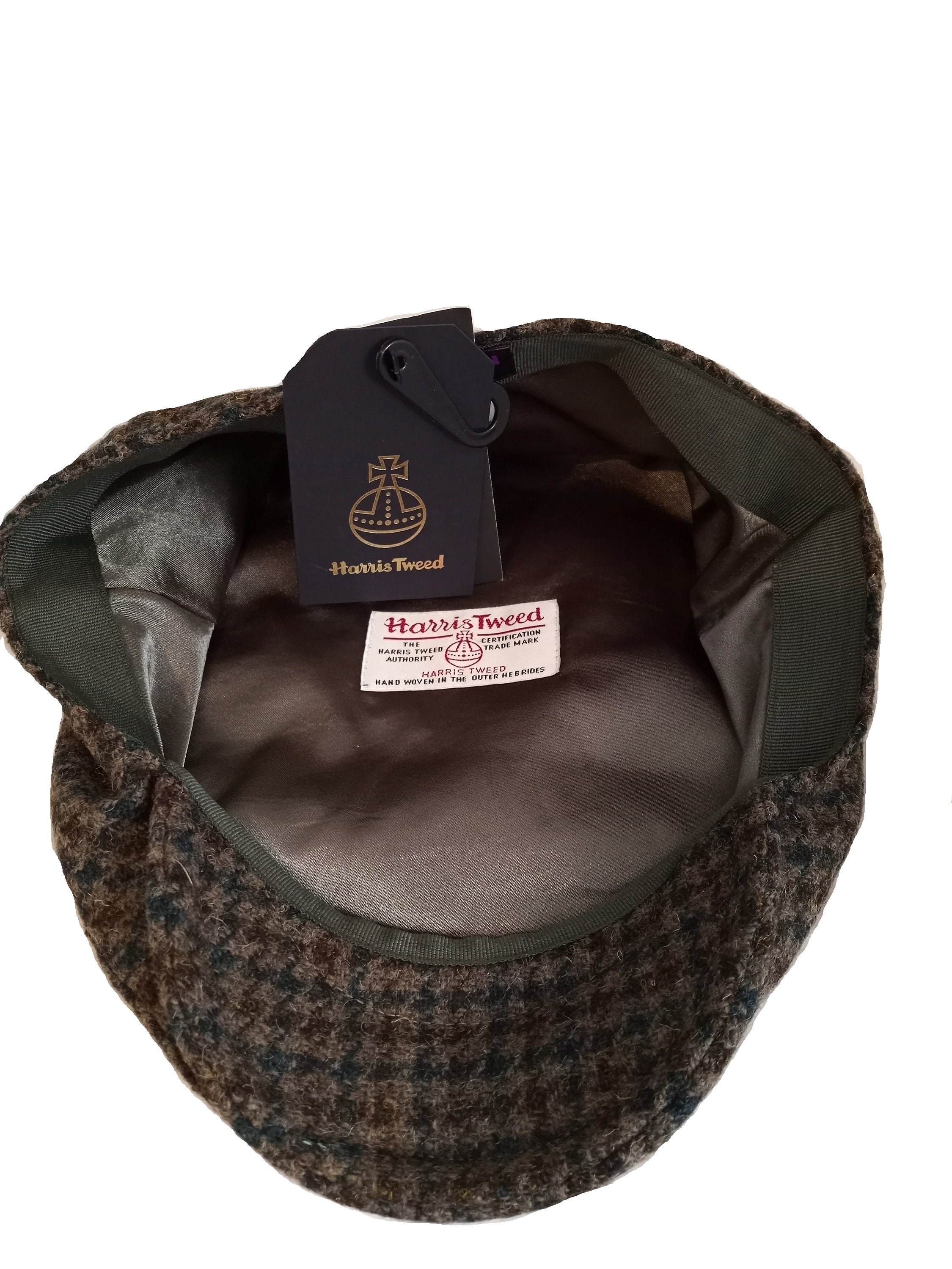 Genuine Scottish Highland Harris Tweed® Cap ZH014 GREEN HOUNDSTOOTH ...