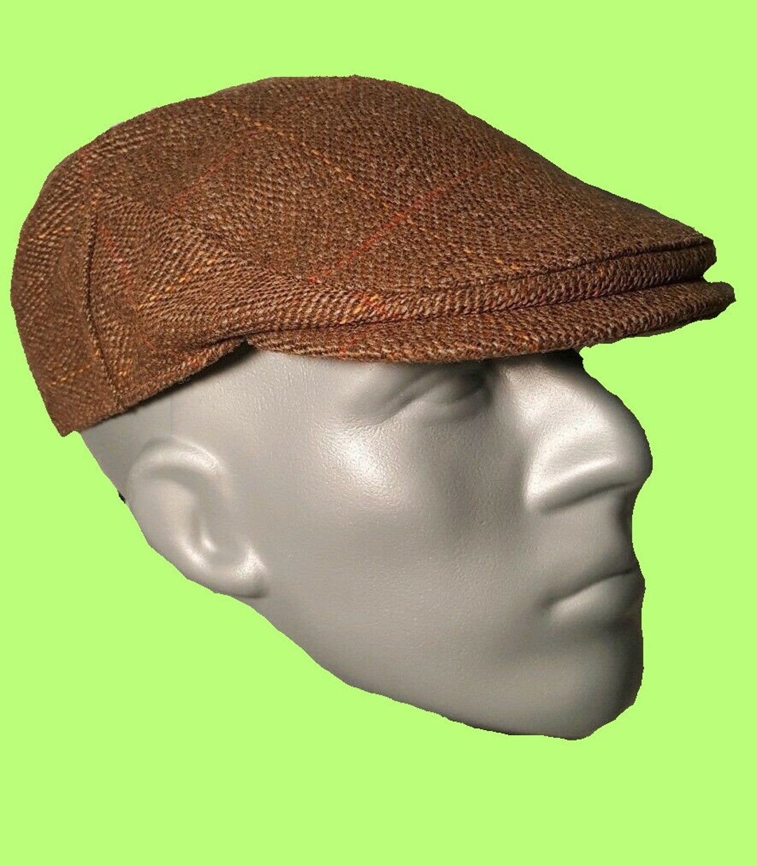 Italian Derby Tweed Fox Flat Cap ZH010 in Autumn Green Herringbone ...