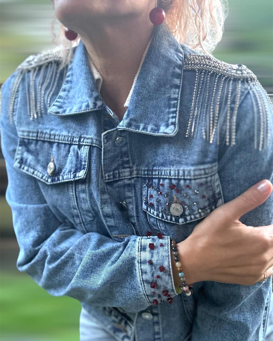 Denim Jacket With Swarovski Stones,denim Jacket,unique Design,jewelry ...